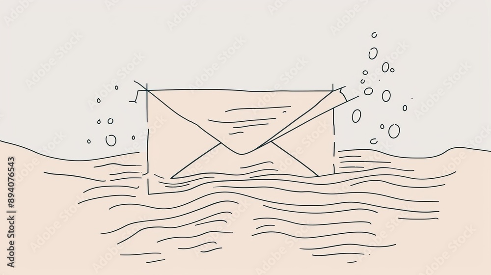 Continuous one line mail envelope letter drowning illustration Email ...