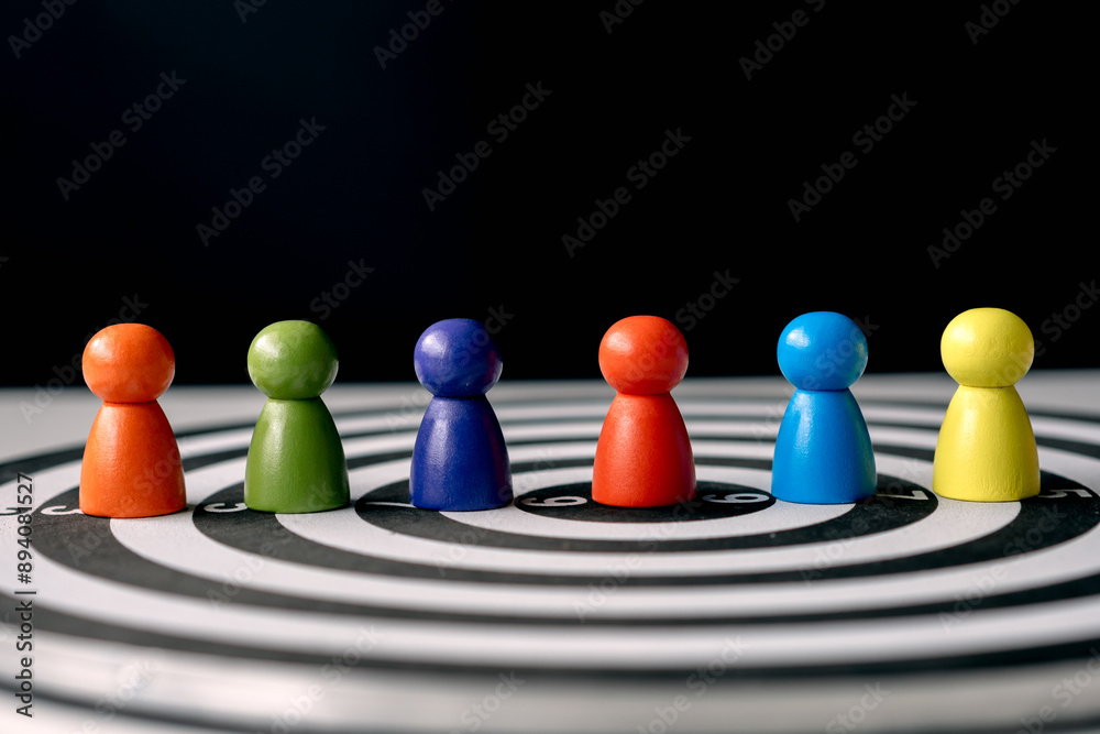 Foto de Colorfull peg dolls on dart board, pride rainbow, teamwork ...