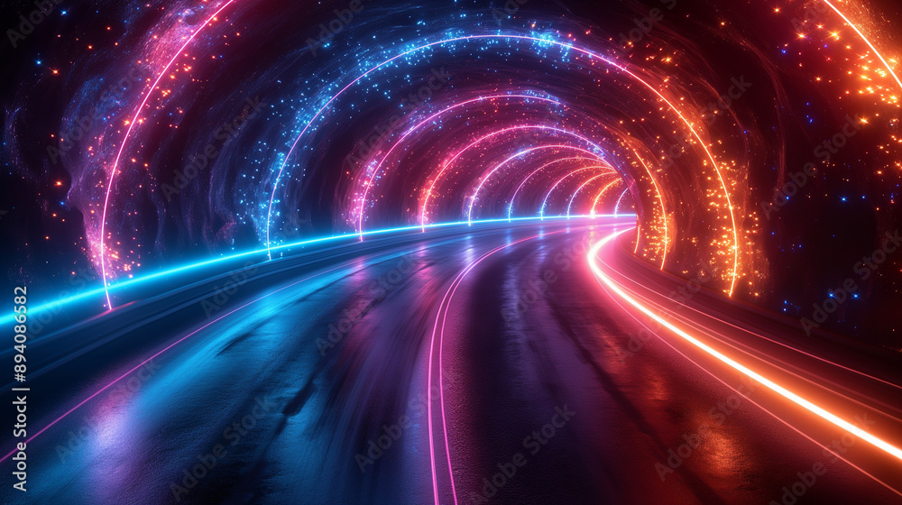 Light ray digital hyper speed traveling,star trails glowing light beam ...