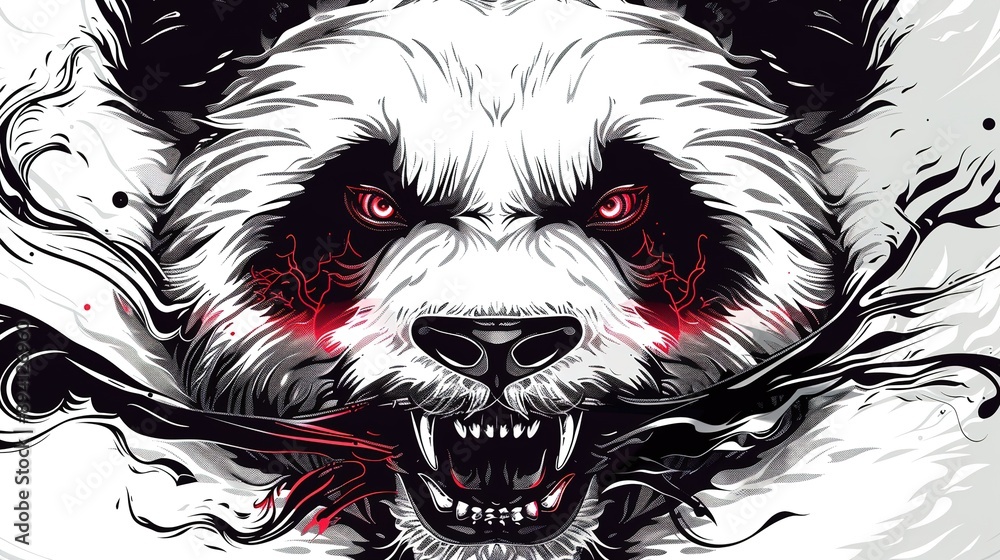 Dynamic Vector T-Shirt Graphic of a Powerful Panda with Glowing Red ...