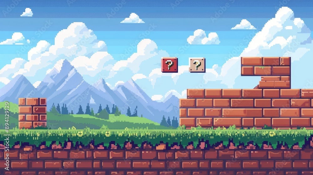 Level Up! Pixel Art Game Background for Retro Arcade Games Stock ...