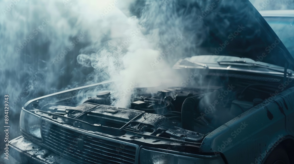 Smoke comes out of the hood of the car because the car engine is ...