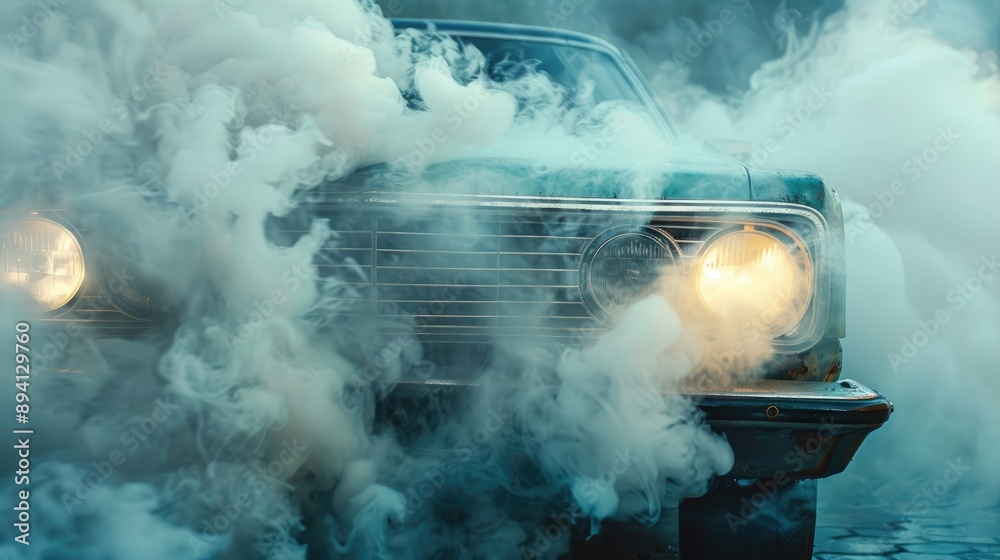 Smoke comes out of the hood of the car because the car engine is ...
