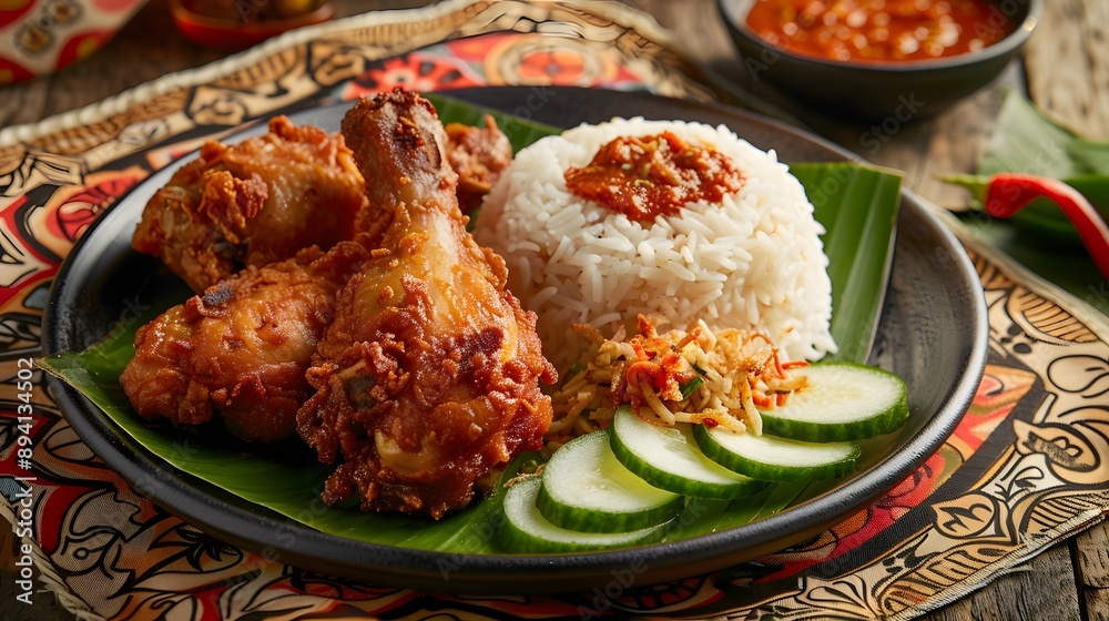 Nasi Ayam Penyet famous traditional Malaysian Indonesian food serve ...
