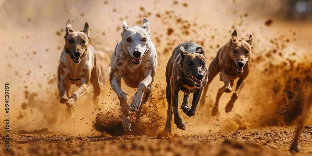 Abstract Australian Greyhound Racing on Dirt: Vibrant Illustration of ...