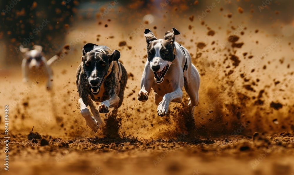 Abstract Australian Greyhound Racing on Dirt: Vibrant Illustration of ...