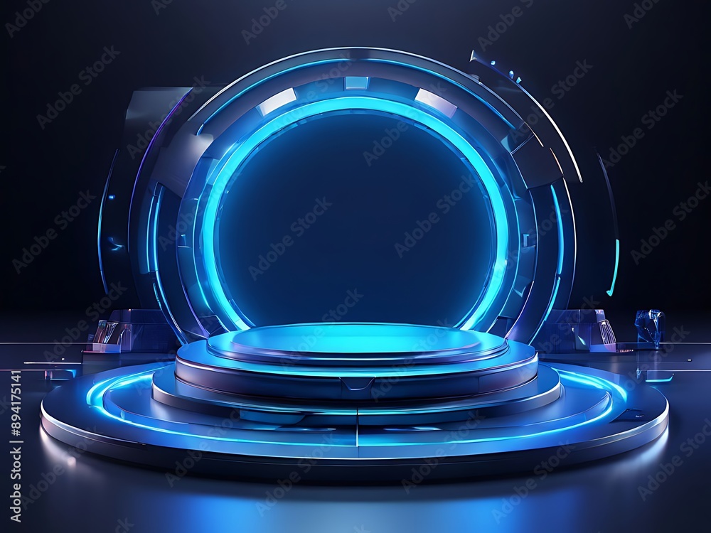 Podium background 3D light tech stage future platform game abstract ...