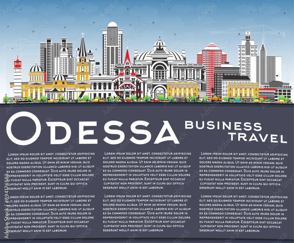 Odessa city skyline with color buildings, blue sky and copy space ...