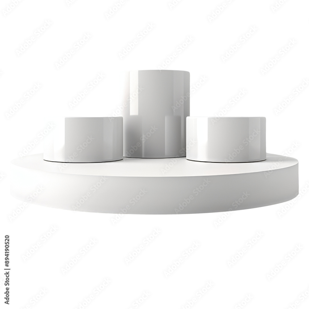 Minimalistic white winner podium with three cylindrical levels with ...