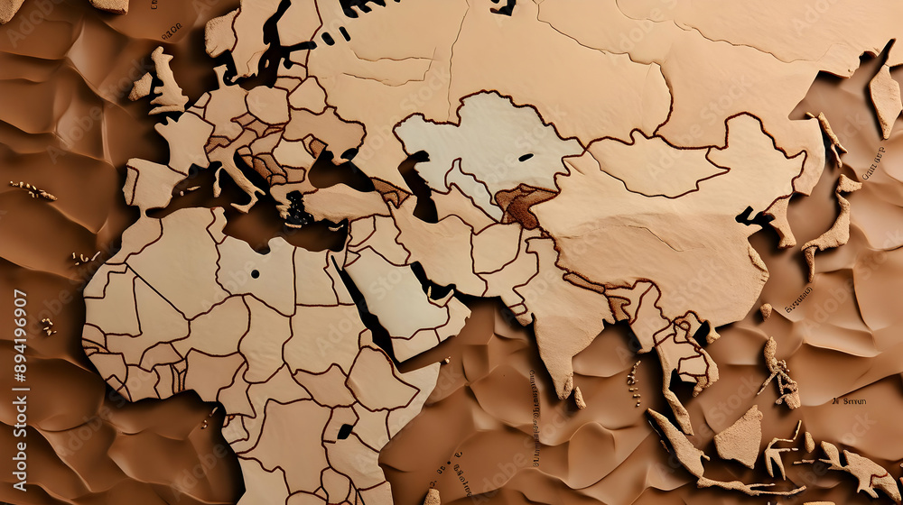 Detailed World Map with Country Borders Stock Illustration | Adobe Stock