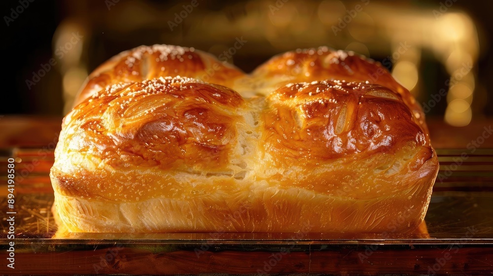 Golden-brown freshly baked bread loaf with a soft, airy texture ...