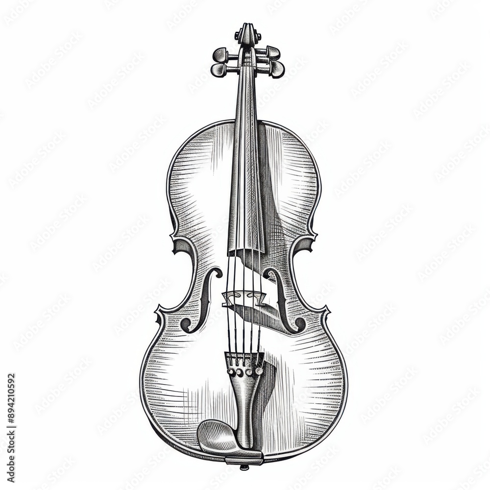 Black and white Vintage engraved art of a cello isolated on white ...
