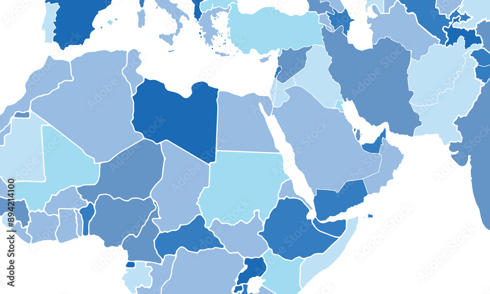 Middle East map with individual colors,isolated on white background for ...