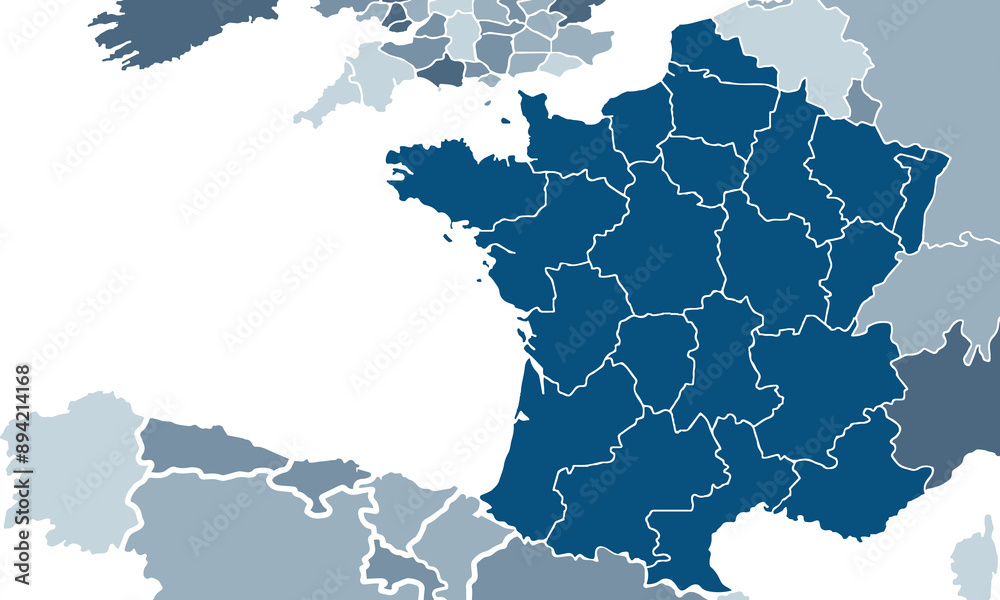 Political Map of France with individual colors,isolated on white ...