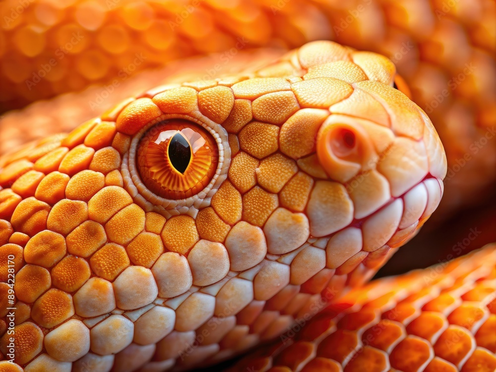 Vibrant orange copperhead snake's scaly skin and piercing eyes ...