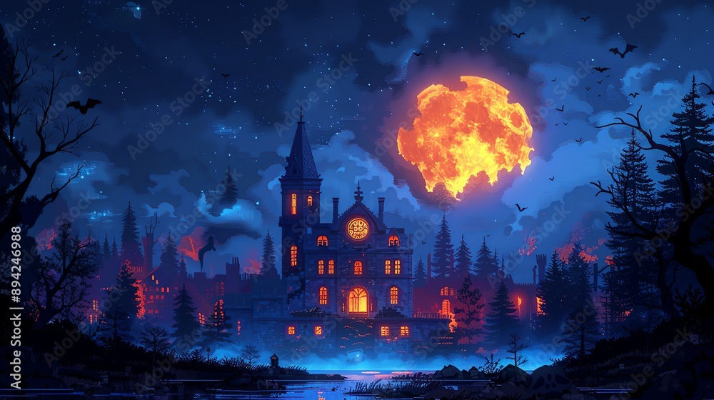 Spooky old grandfather clock striking midnight in a haunted mansion ...