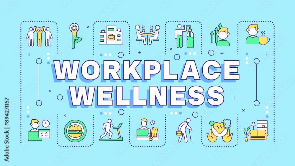 Workplace wellness word cloud animation. Physical health, fitness ...