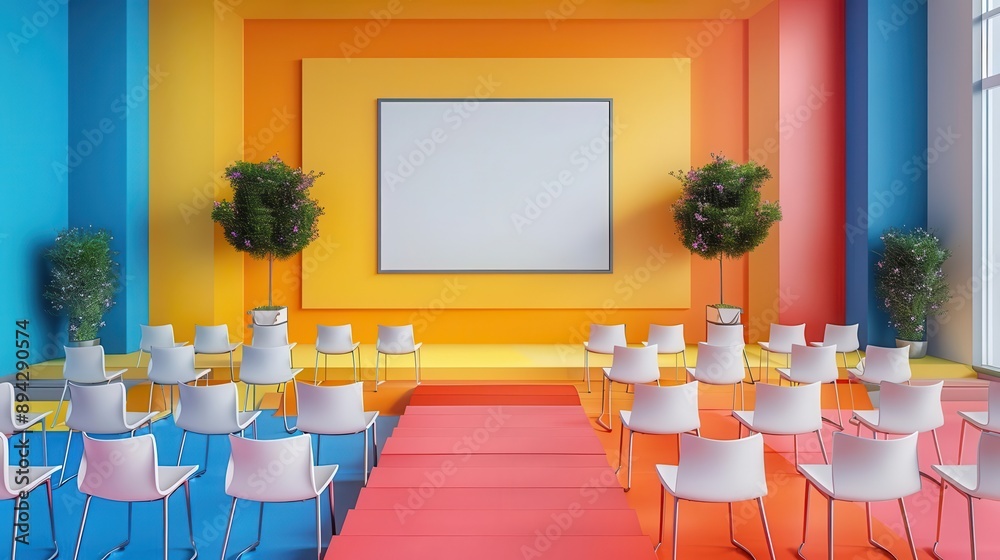 Business pitch stage flat design top view innovative meeting 3D render ...