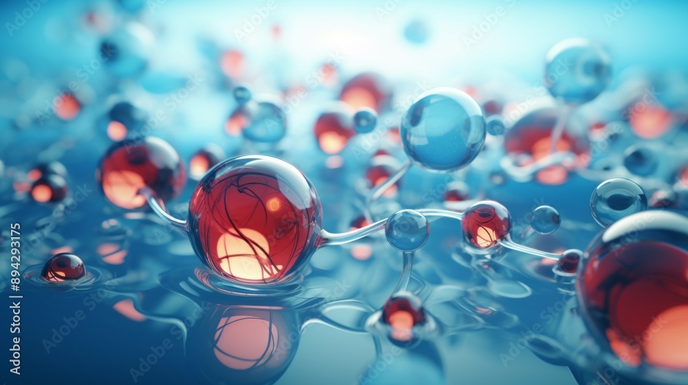 3d illustration of water molecule structure: abstract molecular design ...