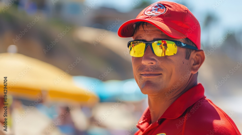 A lifeguard ensures beach safety and monitors swimmers under a watchful ...