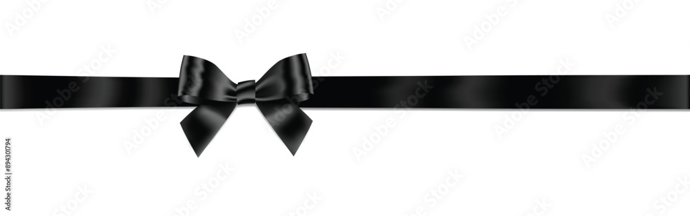 Black Bow and Ribbon Horizontal Realistic shiny satin with shadow ...