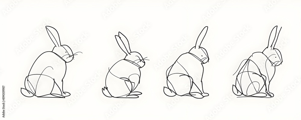 Abstract one line drawing of a cute rabbit in different poses using ...