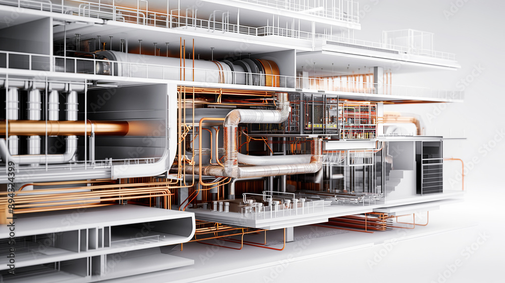 Detailed technical cross-section of a modern building's infrastructure ...