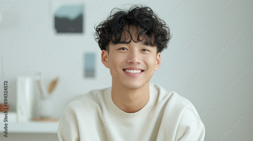 Realistic hyper-detailed portrait of a cheerful young Asian man smiling ...