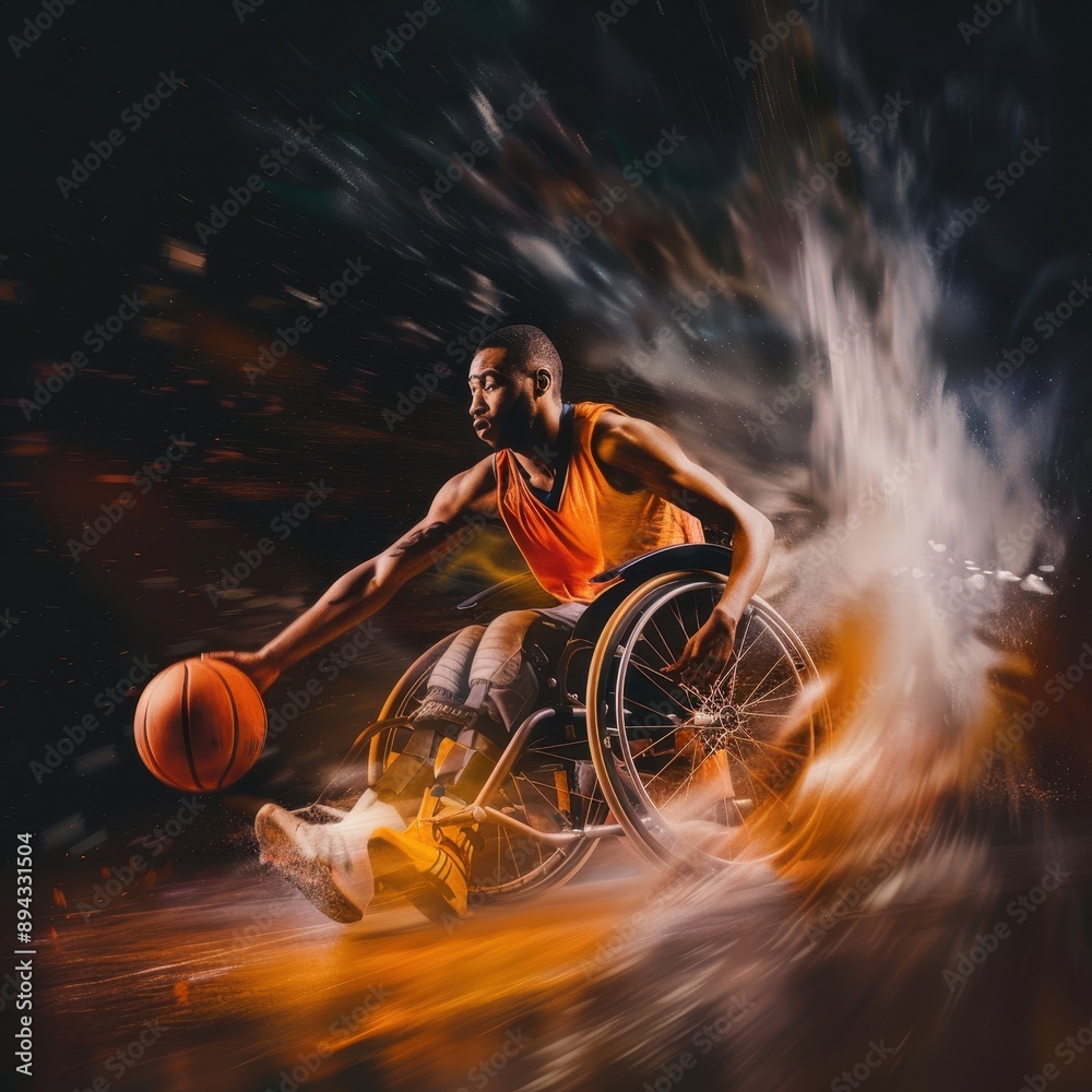 A scene depicting a wheelchair basketball player in motion, showcasing ...