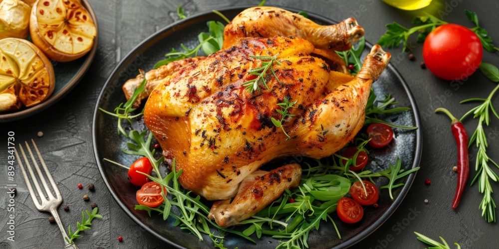Succulent Roasted Chicken: Thanksgiving Feast Centerpiece. Golden-brown ...