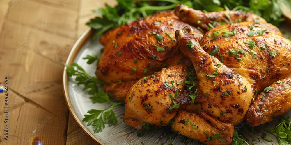 Succulent Roasted Chicken: Thanksgiving Feast Centerpiece. Golden-brown ...