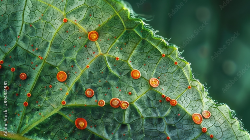Detailed close-up of stoma on lower epidermis of leaf under microscope ...