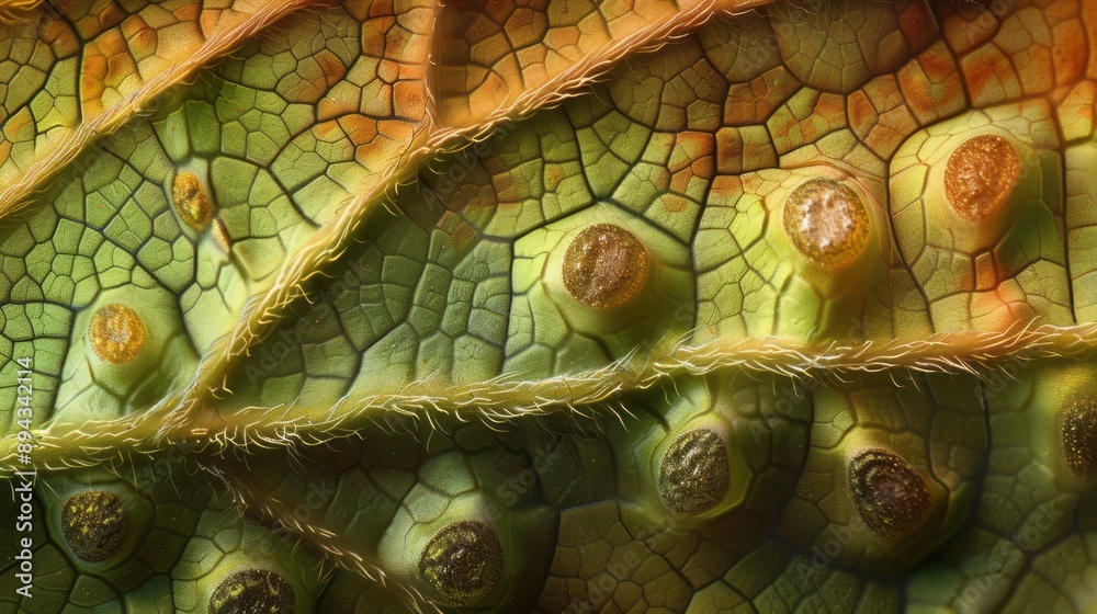 Detailed close-up of stoma on lower epidermis of leaf under microscope ...