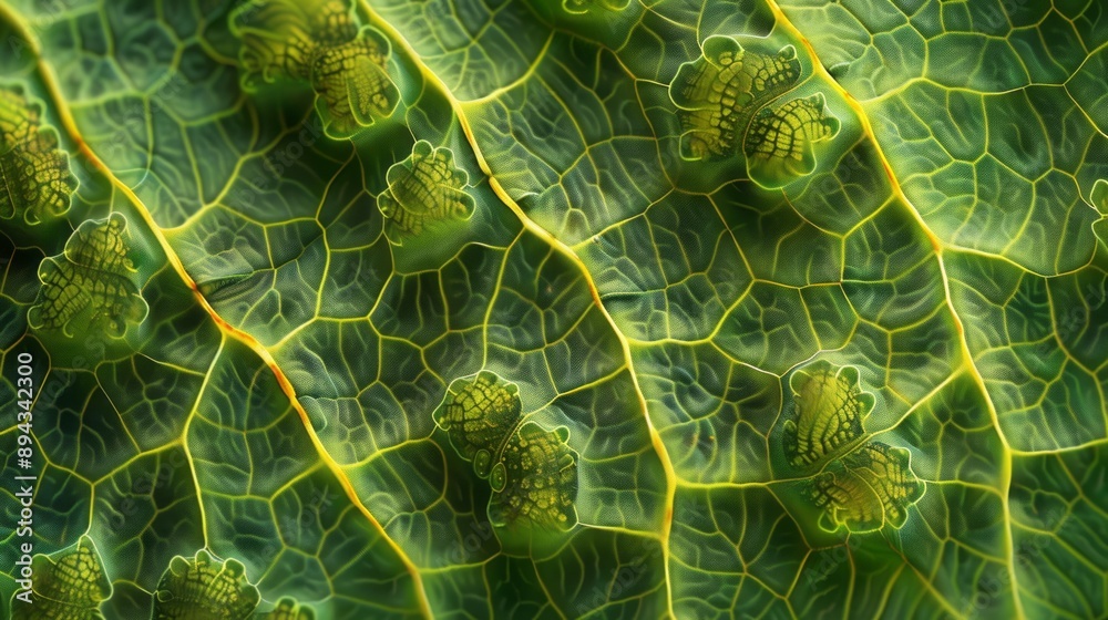 Detailed close-up of stoma on lower epidermis of leaf under microscope ...