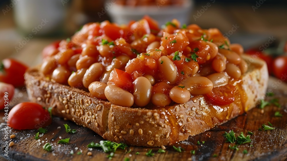 Baked Beans in Tomato Sauce on Slice of Toasted Bread traditional ...