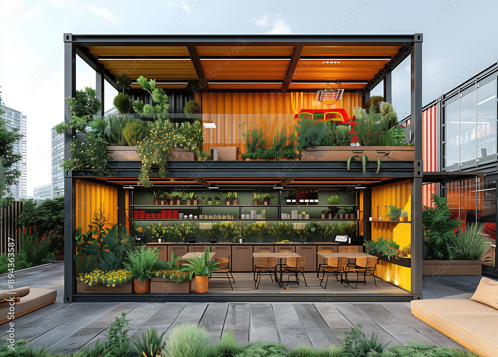 a beautifully designed cafe created from a converted shipping container ...