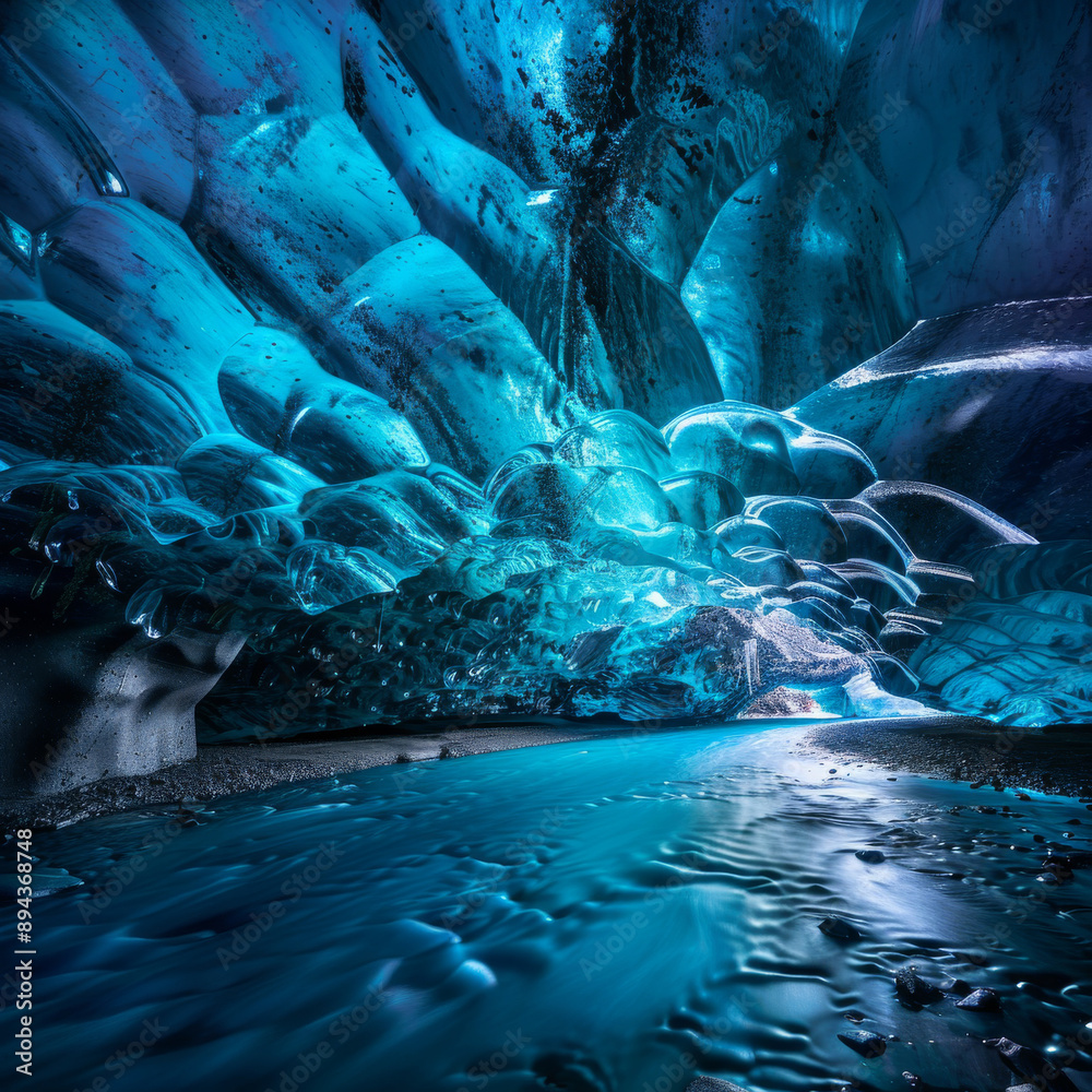 The blue ice cave at Vatnajokull is a beautiful sight. The blue ice and ...