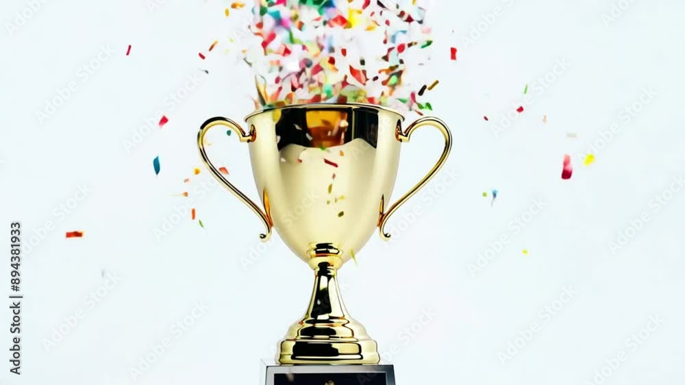 Gold trophy and confetti falling. Confetti cup winning animation ...