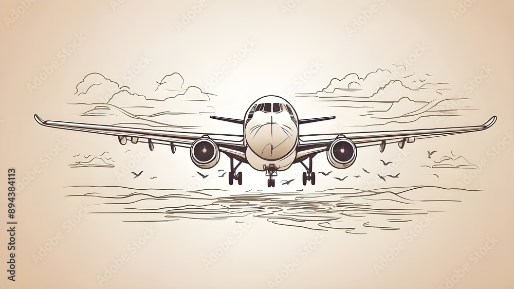 Vector art illustration of a travel plane with an airplane continuous ...
