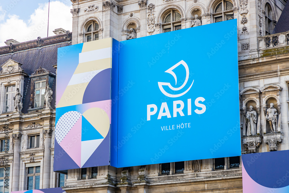 Official banners with the visual identity of the Paris 2024 Summer ...