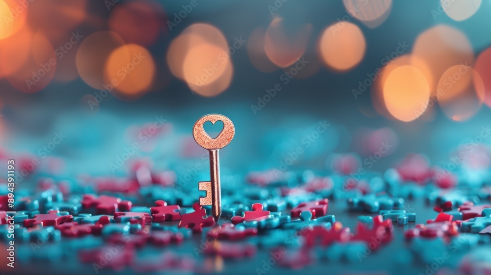 Abstract image of a puzzle with a key piece fitting perfectly ...