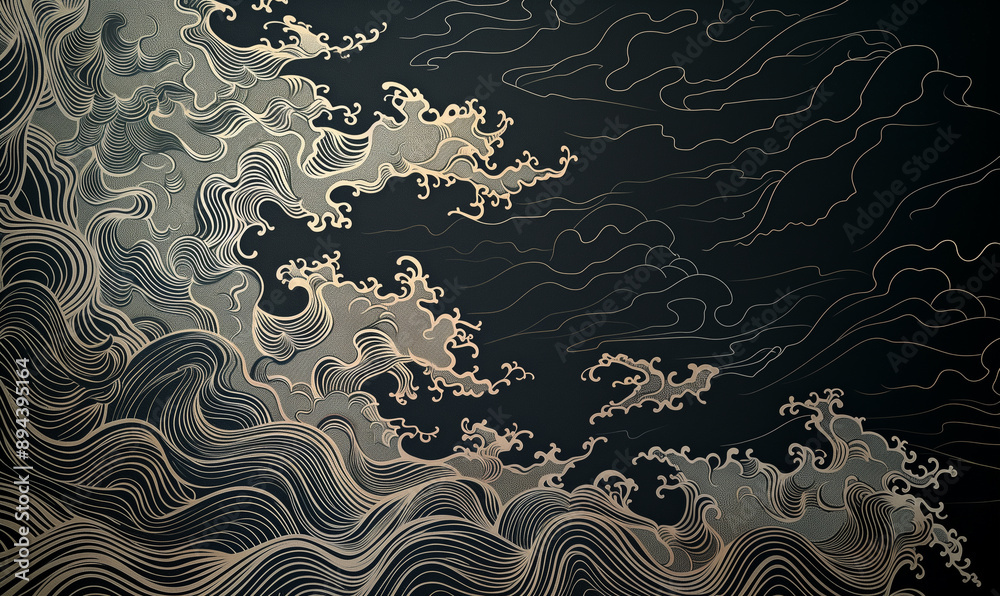 elegant gold and black wave patterns with intricate line work and ...