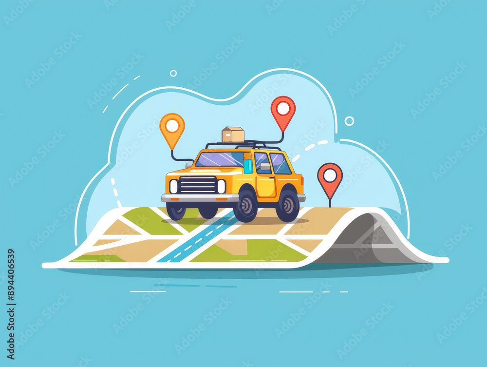 Cartoon car map navigation self-driving Stock Illustration | Adobe Stock