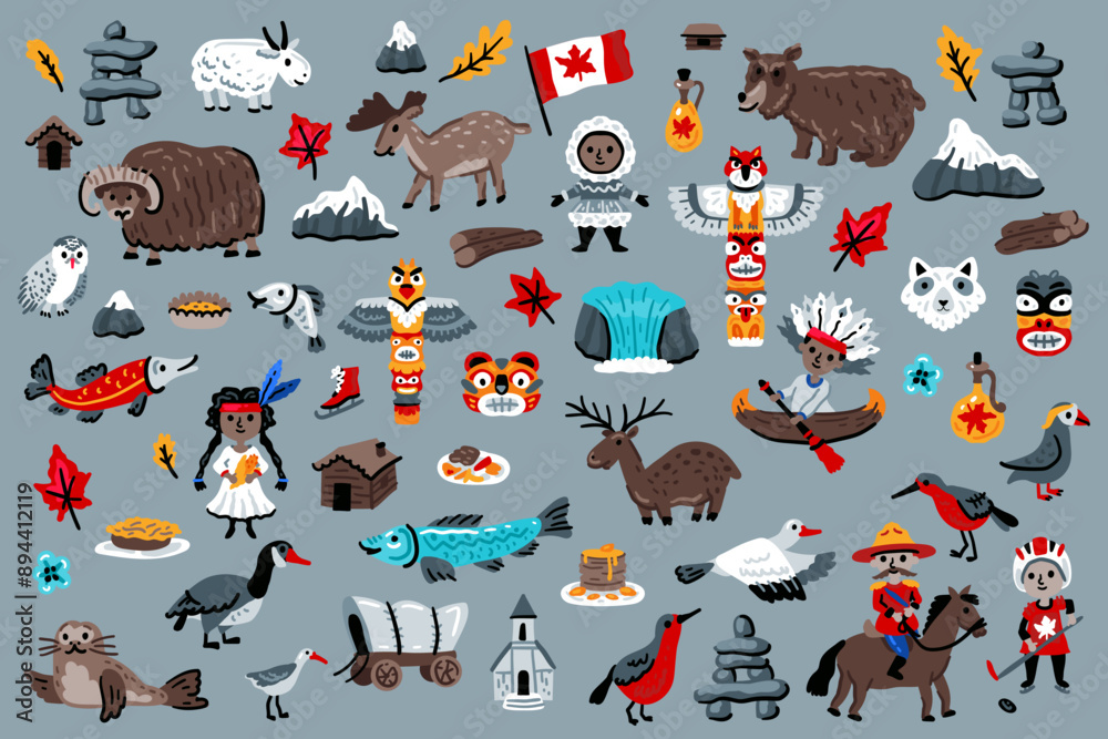 Canada vector travel symbols set. Collection of national canadian icons ...