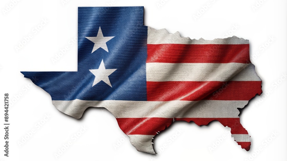 Patriotic symbol of Lone Star State, starred and striped fabric waving ...
