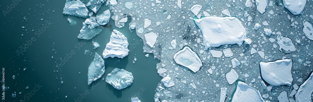 The Northern nature is beautiful with white ice floes on the shore and ...