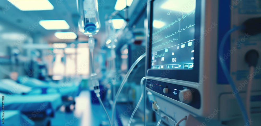 Medical equipment in a hospital room with vital signs monitor ...