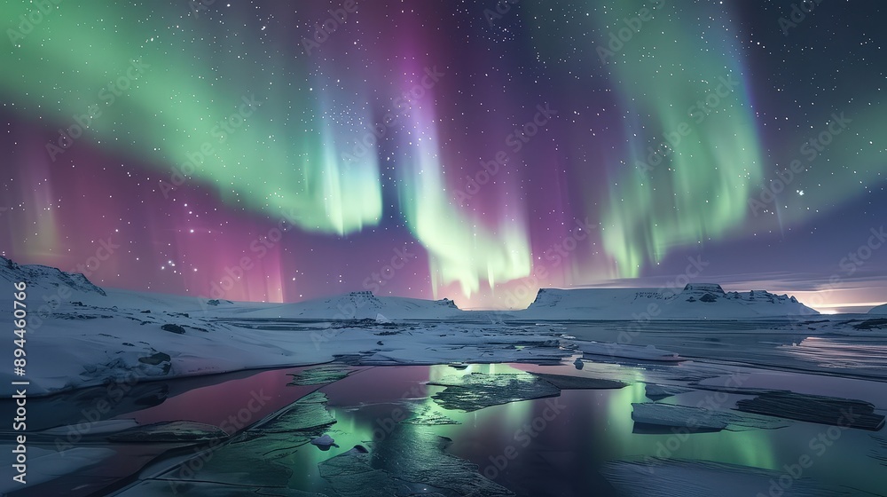 Aurora Borealis Displaying Northern Lights Over Snow-Covered Forest in ...