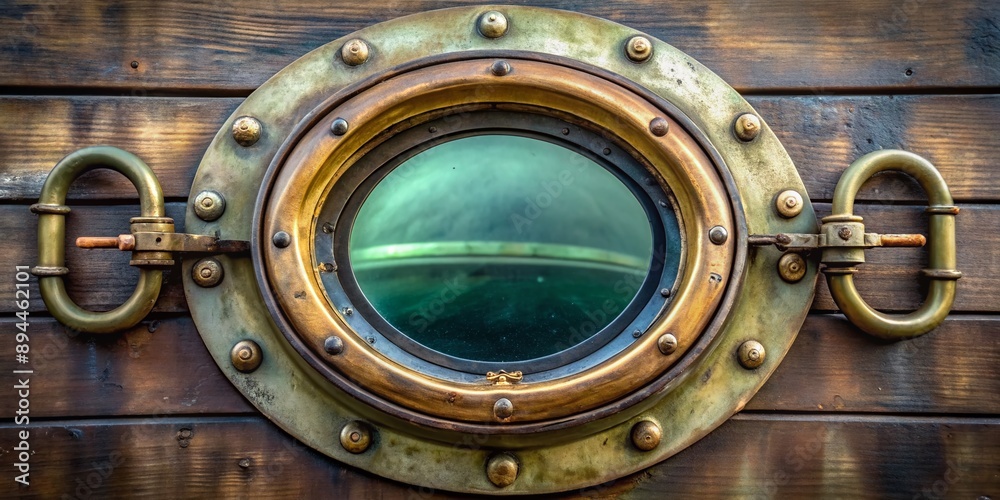 Vintage brass porthole with intact glass pane and circular metal frame ...