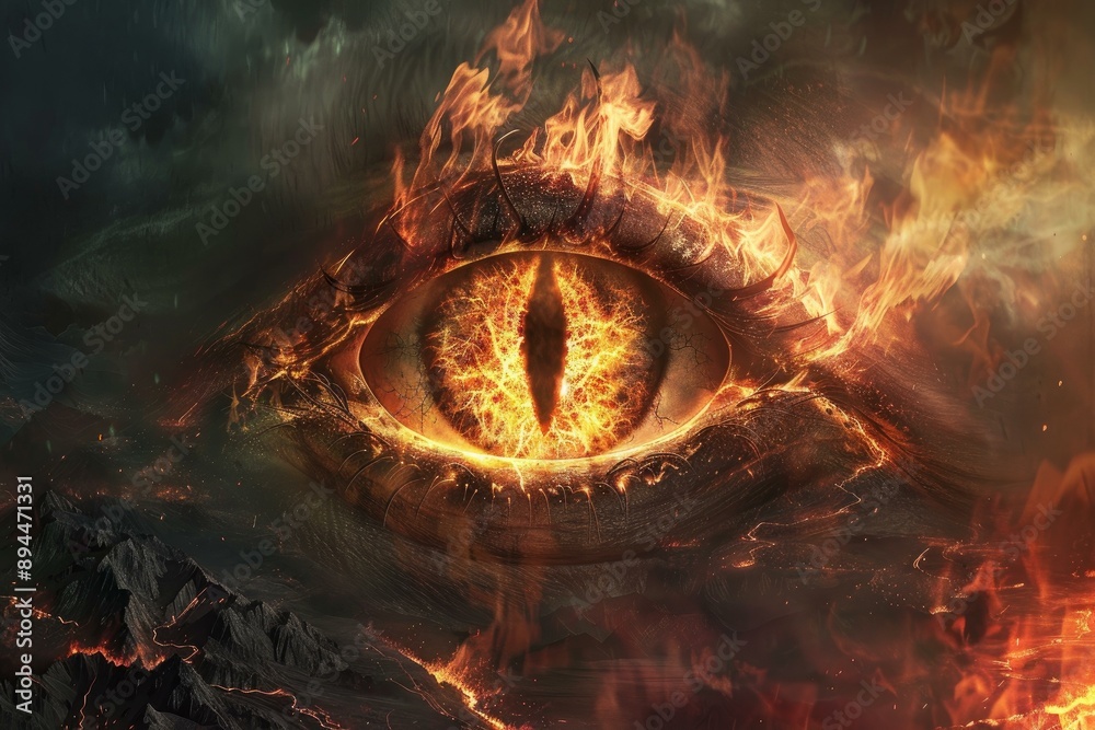 Fiery volcanic eye landscape a digital artwork depicting a dramatic and ...